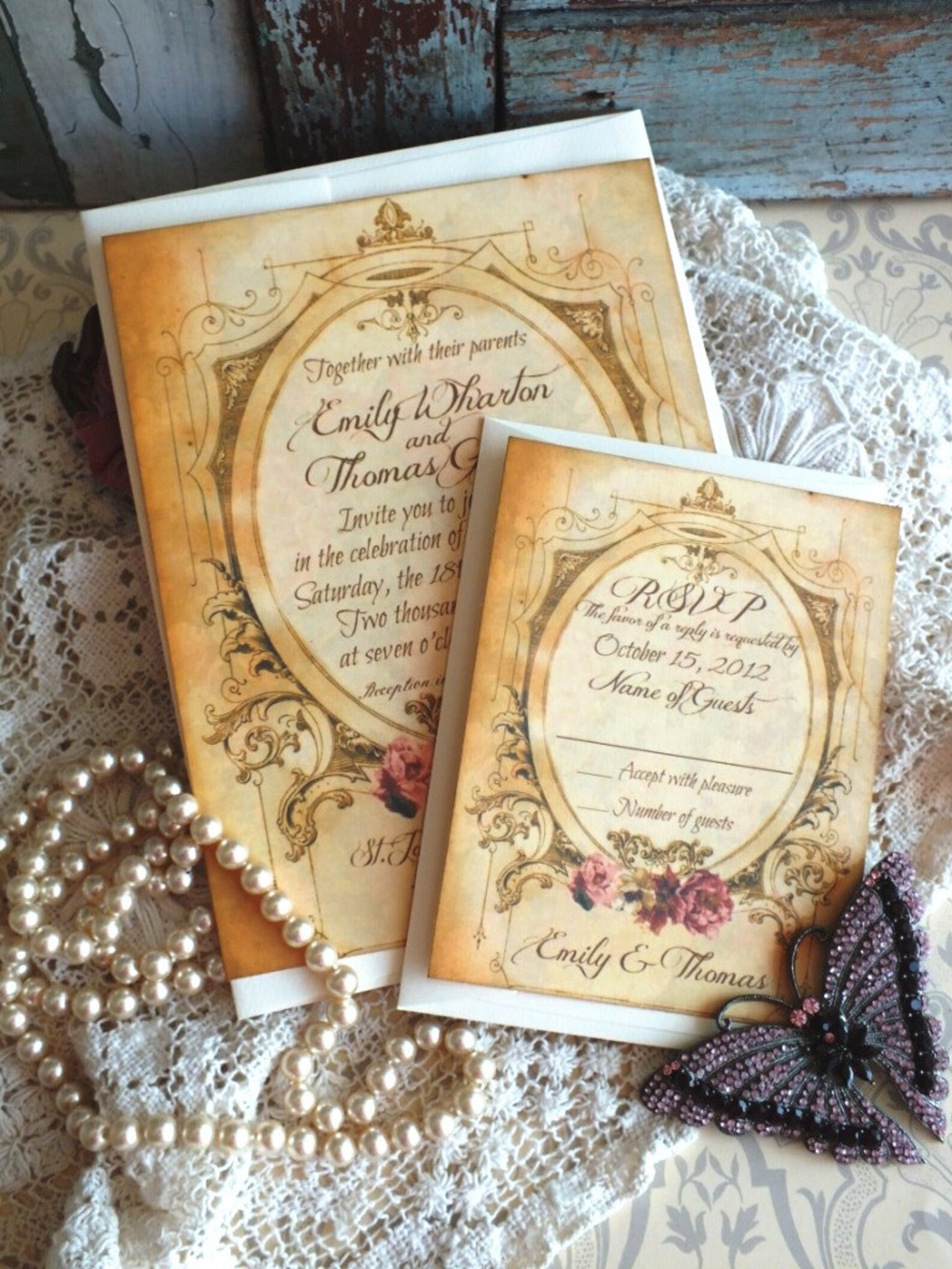 Wedding Invitation Vintage Wedding Invitation Romantic | Etsy