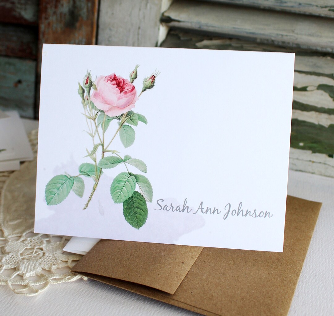 Moss Rose Note Card, Vintage Moss Rose Illustration Greeting Card, Rose ...