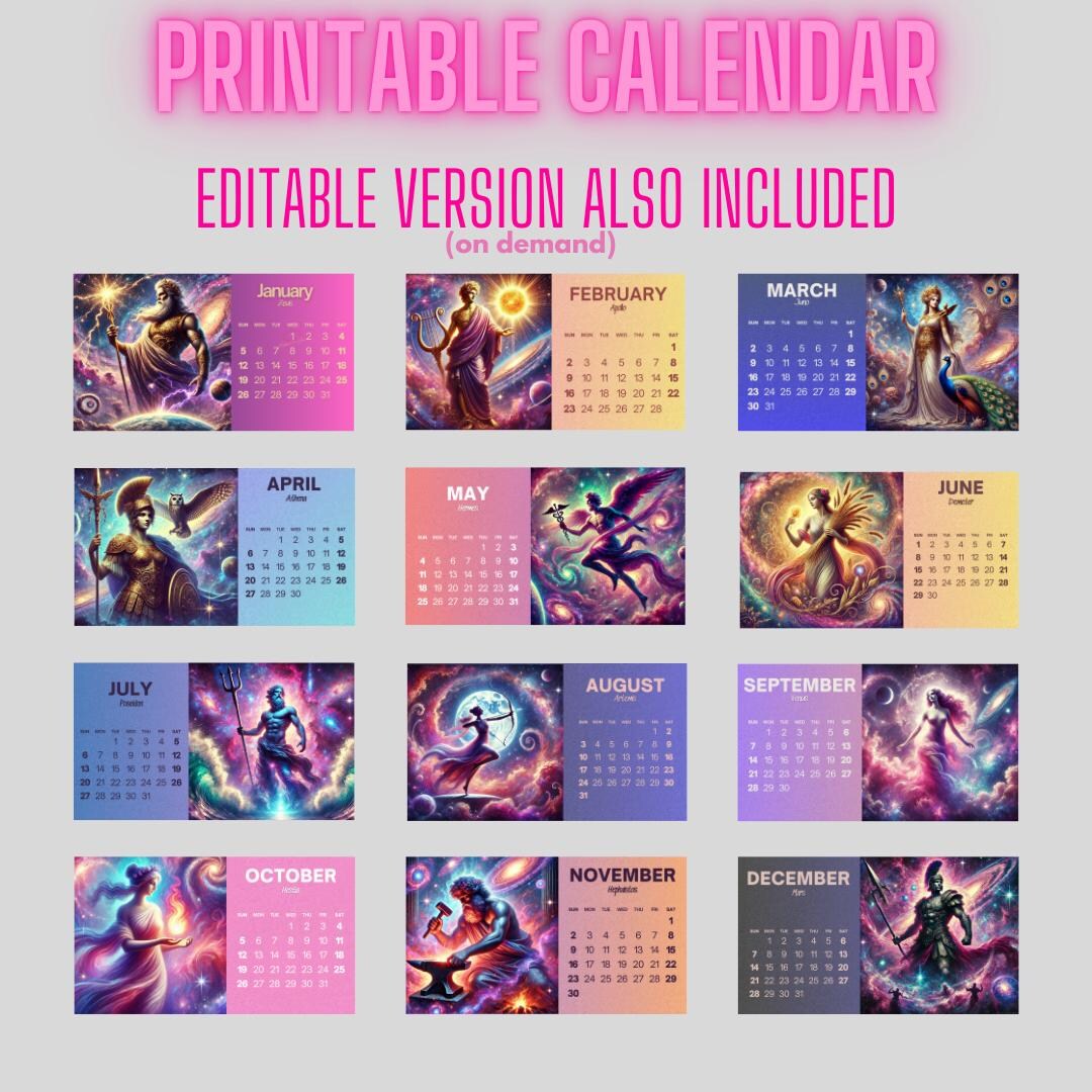 Calendrier Mythologie Grecque 2025 12 Mois Avec Dieux Olympiens PDF ...