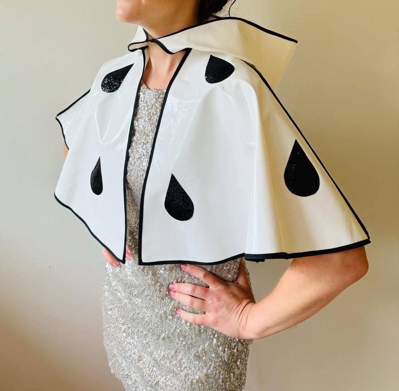 Monochrome PVC Water-resistant Cape With Black Glitter Raindrops - Etsy