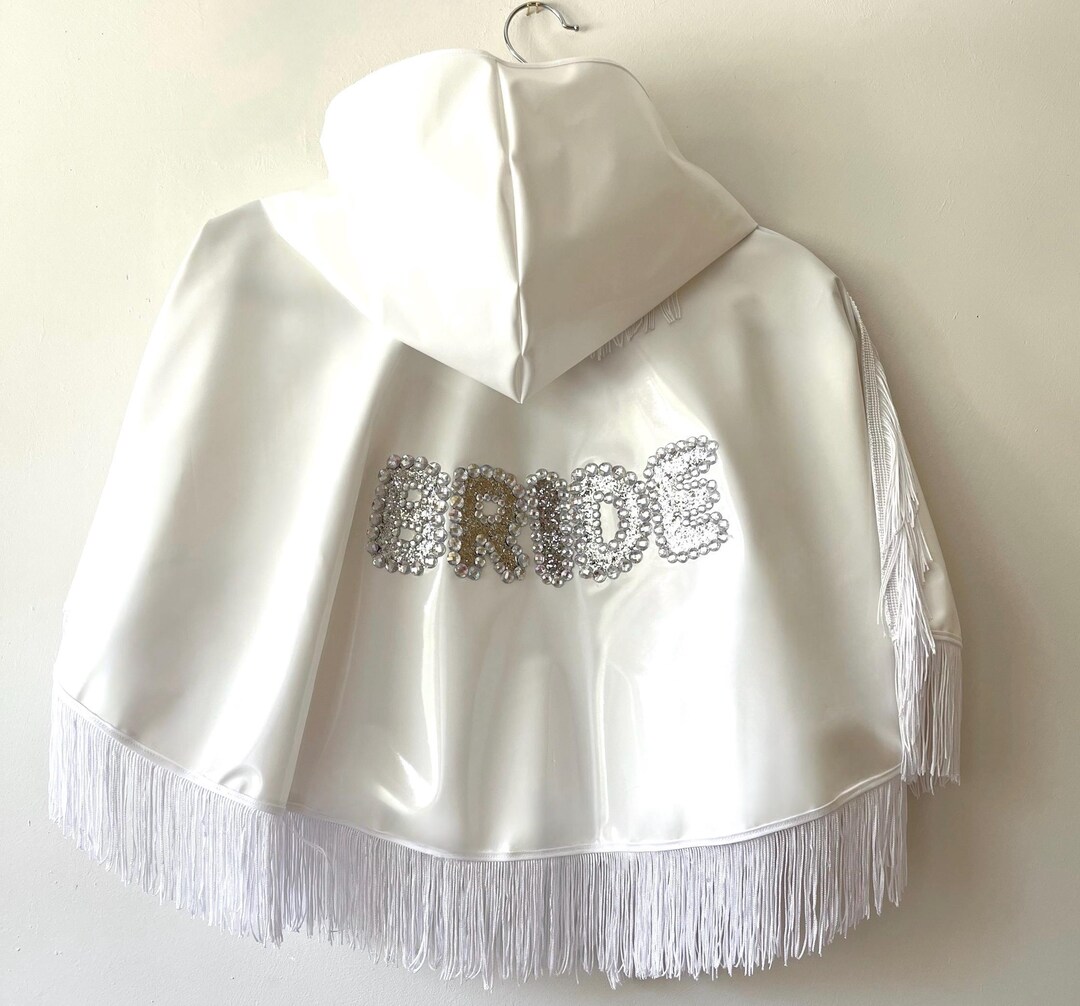 Bride White PVC Hooded Cape: Silver Glitter Fringe, Personalizable - Etsy