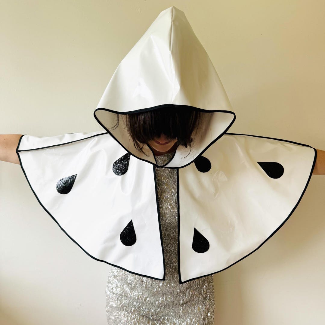 Monochrome PVC Water-resistant Cape With Black Glitter Raindrops - Etsy