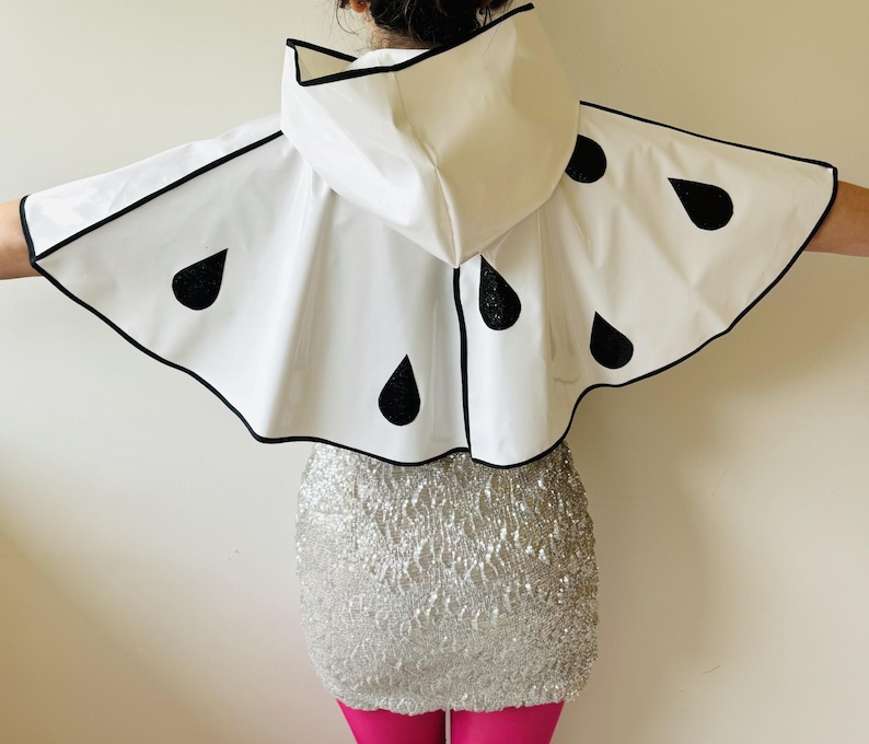 Monochrome PVC Water-resistant Cape With Black Glitter Raindrops - Etsy