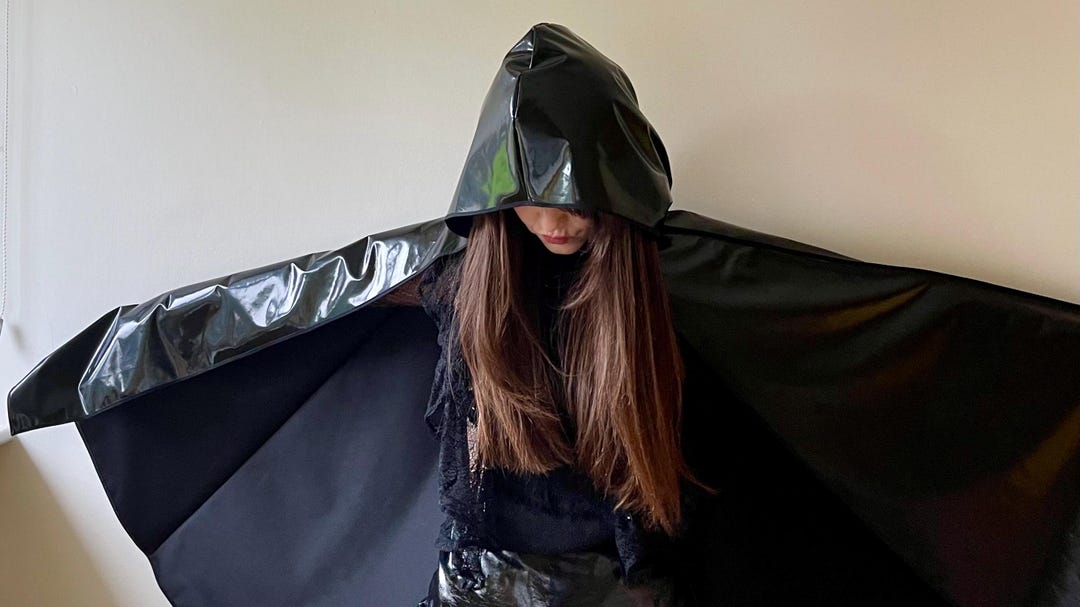 ENVELOPE: Long Hooded Black PVC Cape - Etsy UK