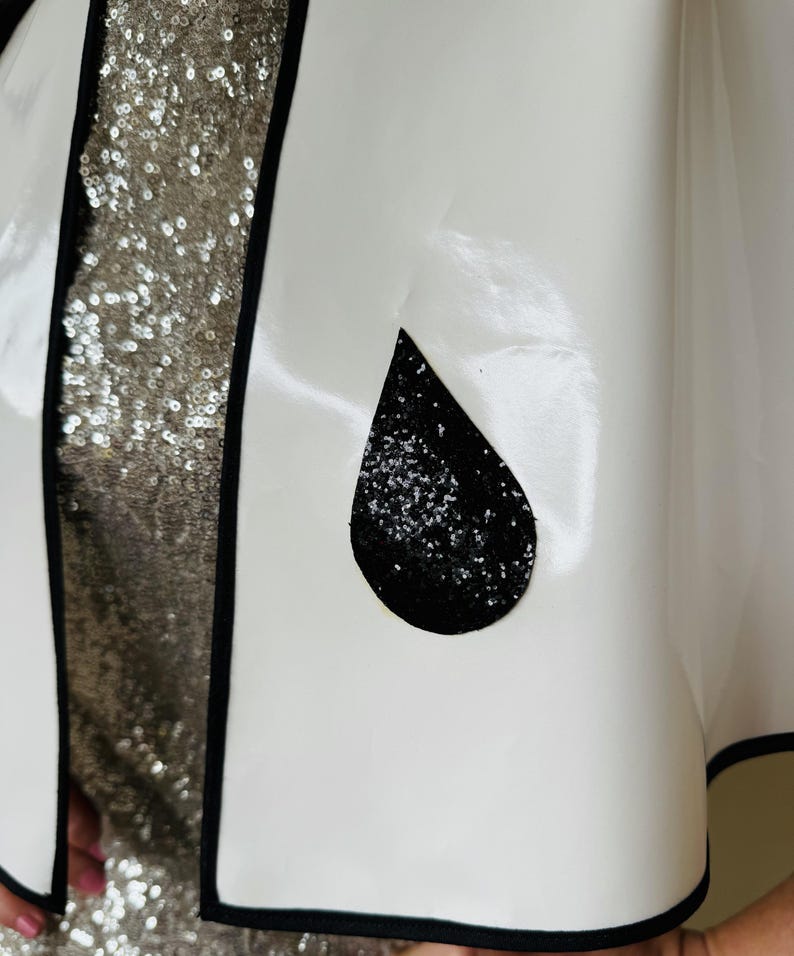 Monochrome PVC Water-resistant Cape With Black Glitter Raindrops - Etsy