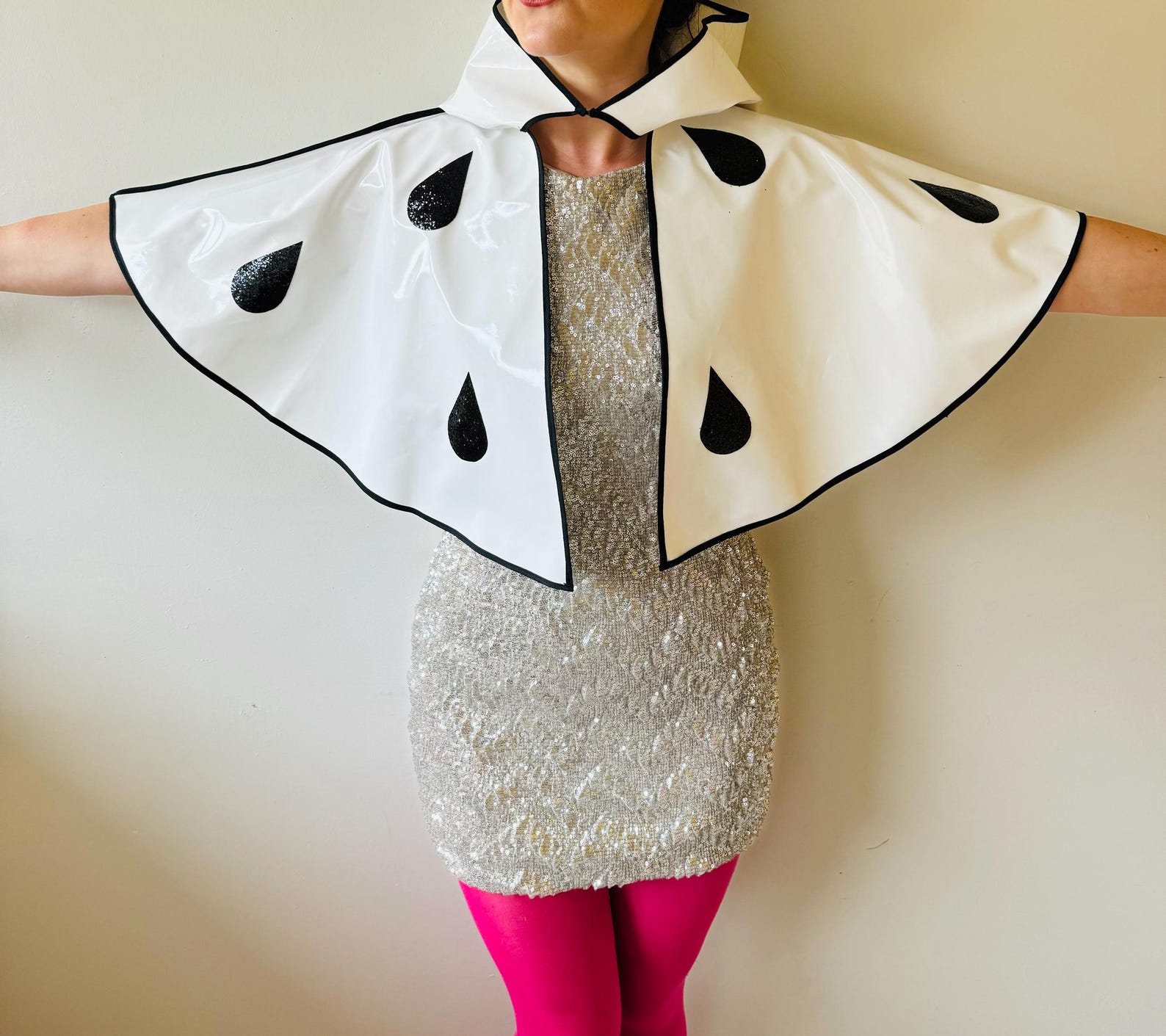 Monochrome PVC Water-resistant Cape With Black Glitter Raindrops - Etsy