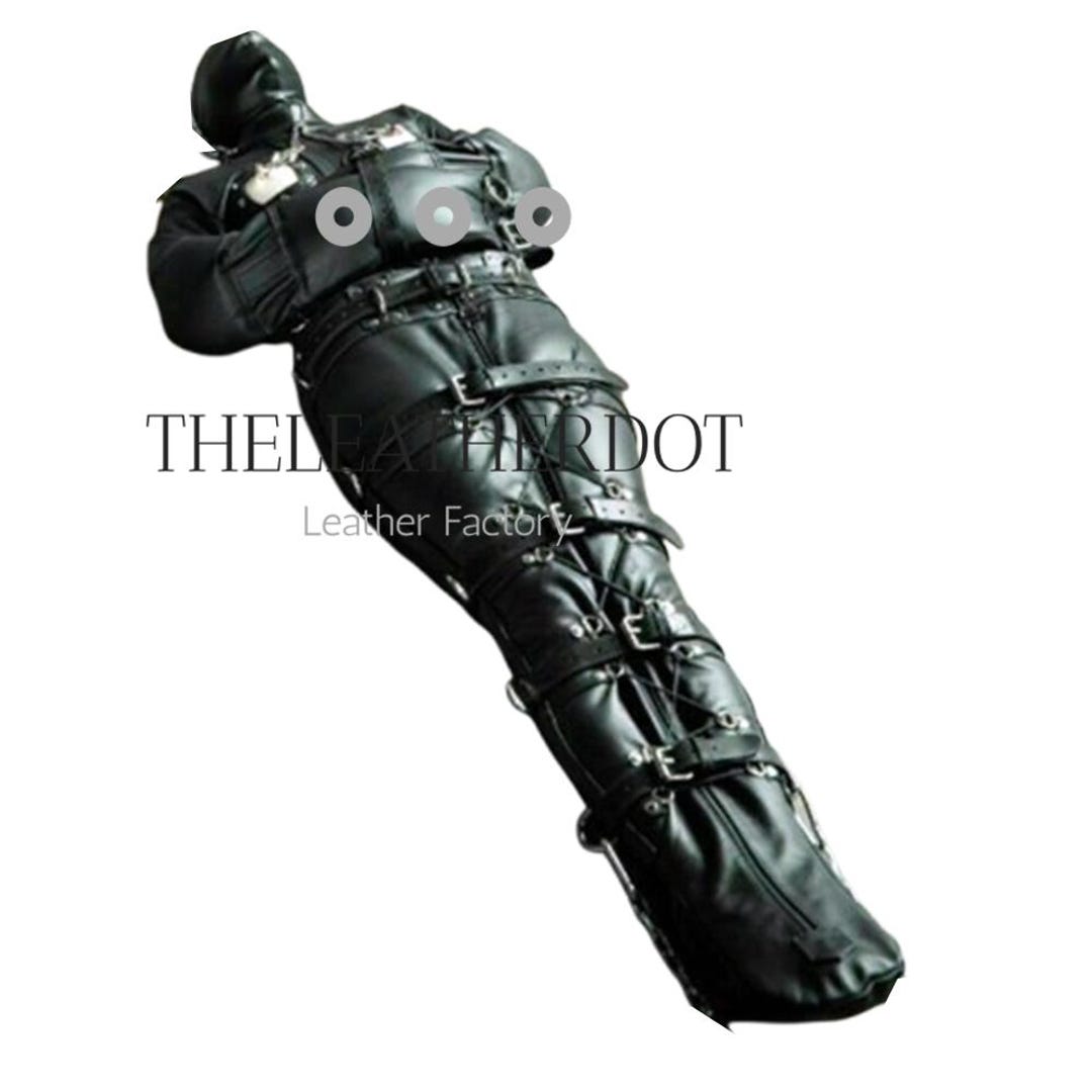 Real Cow Leather Sleep Sack Bondage Body Bag With Hood Heavy Duty Belts ...
