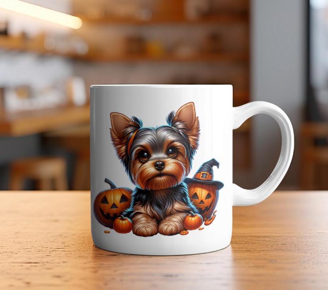 Yorkie Mug Cute Yorkie Halloween Mug Adorable Yorkshire Terrier Design ...