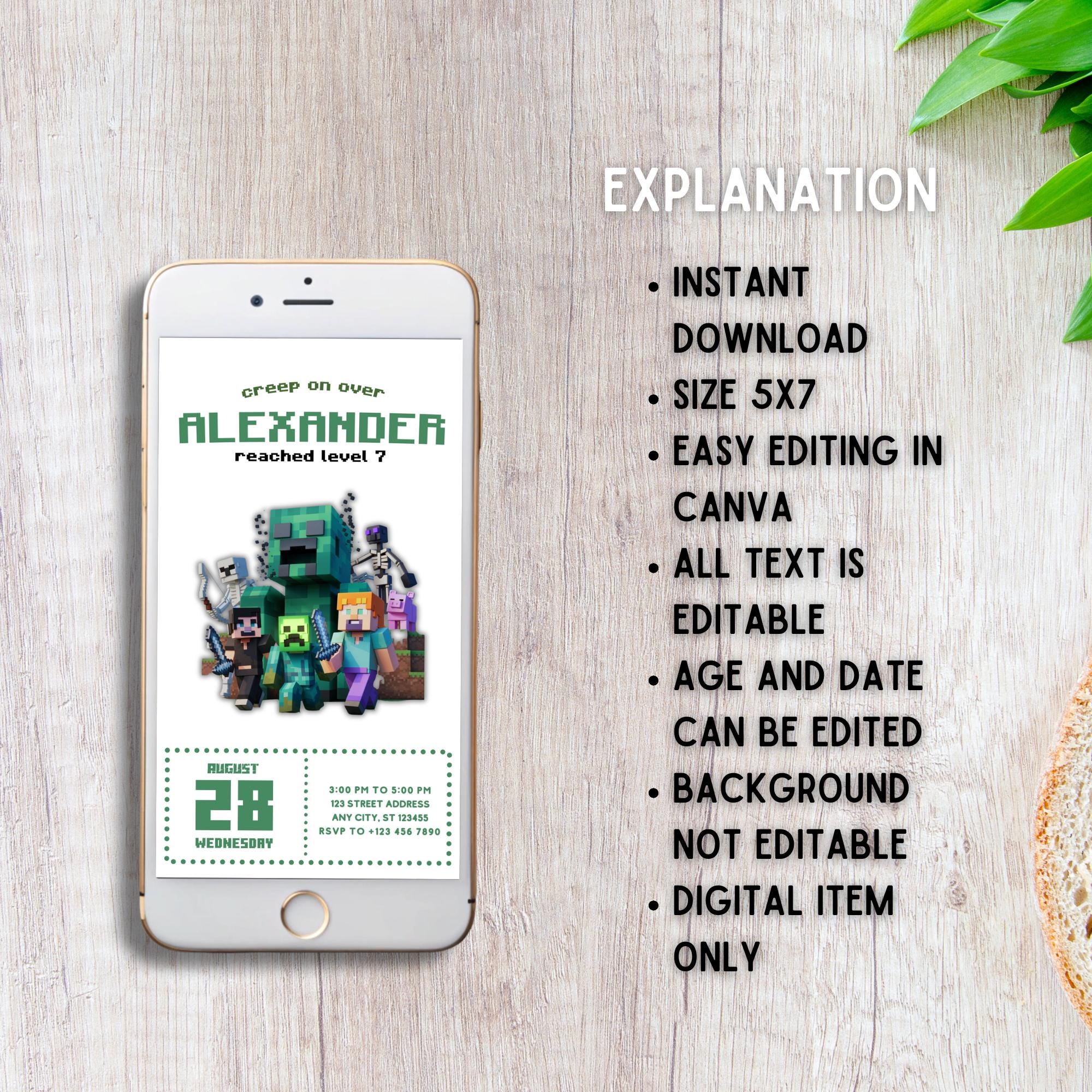 Editable Minecraft Birthday Invitation, Minecrafter Birthday ...