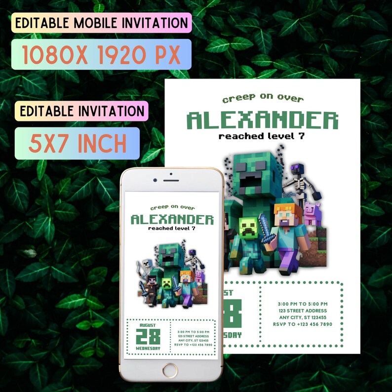 Editable Minecraft Birthday Invitation, Minecrafter Birthday ...