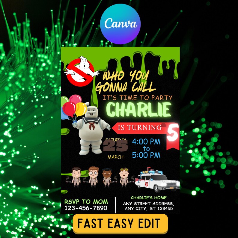 Editable Ghostbusters Birthday Invitation, Printable Ghostbusters Party ...