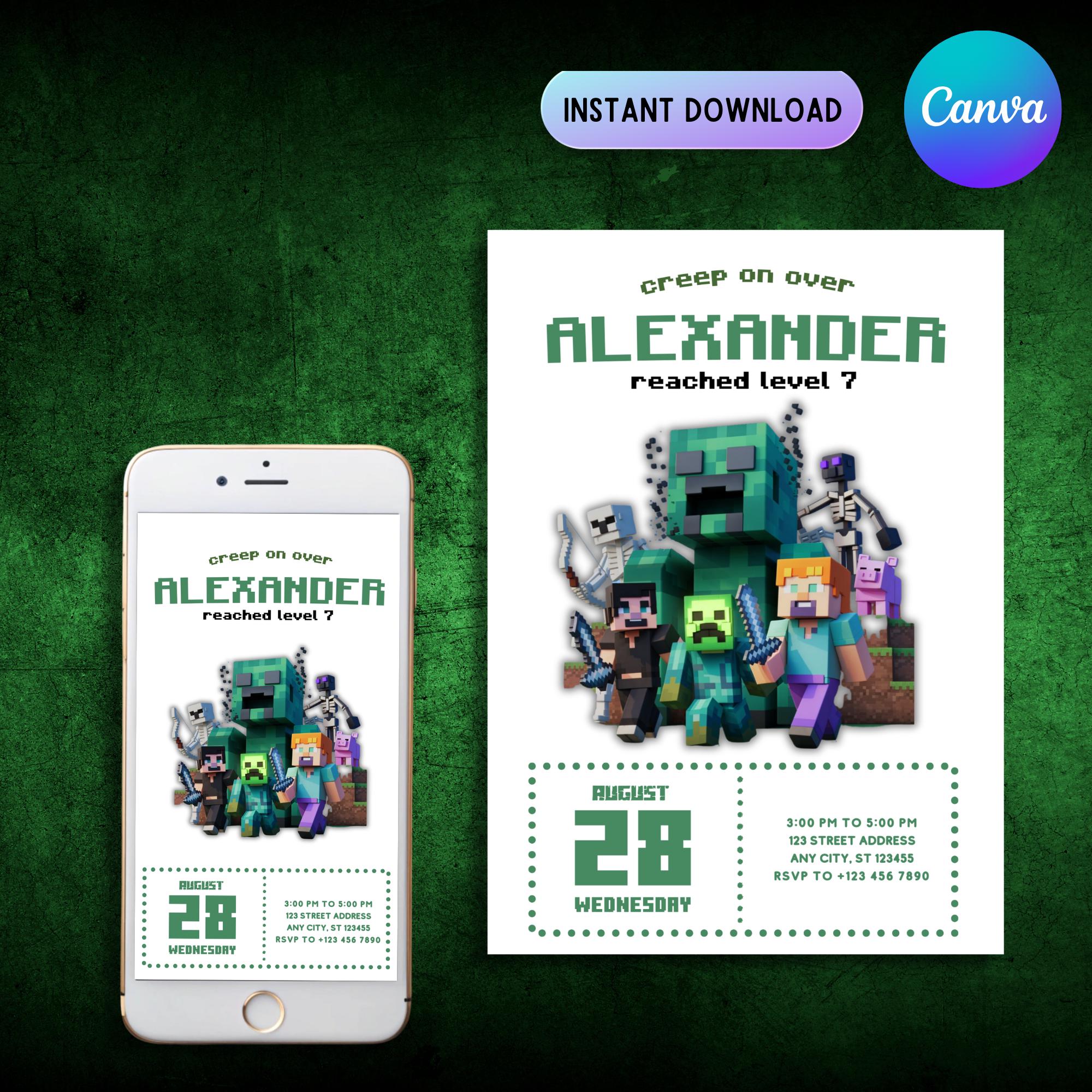 Editable Minecraft Birthday Invitation, Minecrafter Birthday ...