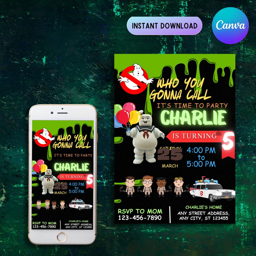 Editable Ghostbusters Birthday Invitation, Printable Ghostbusters Party ...