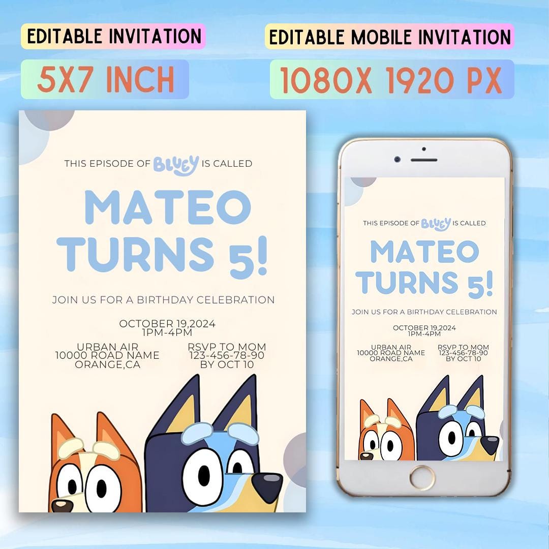 Bluey Editable Birthday Invitation Digital Birthday Party Invitation ...