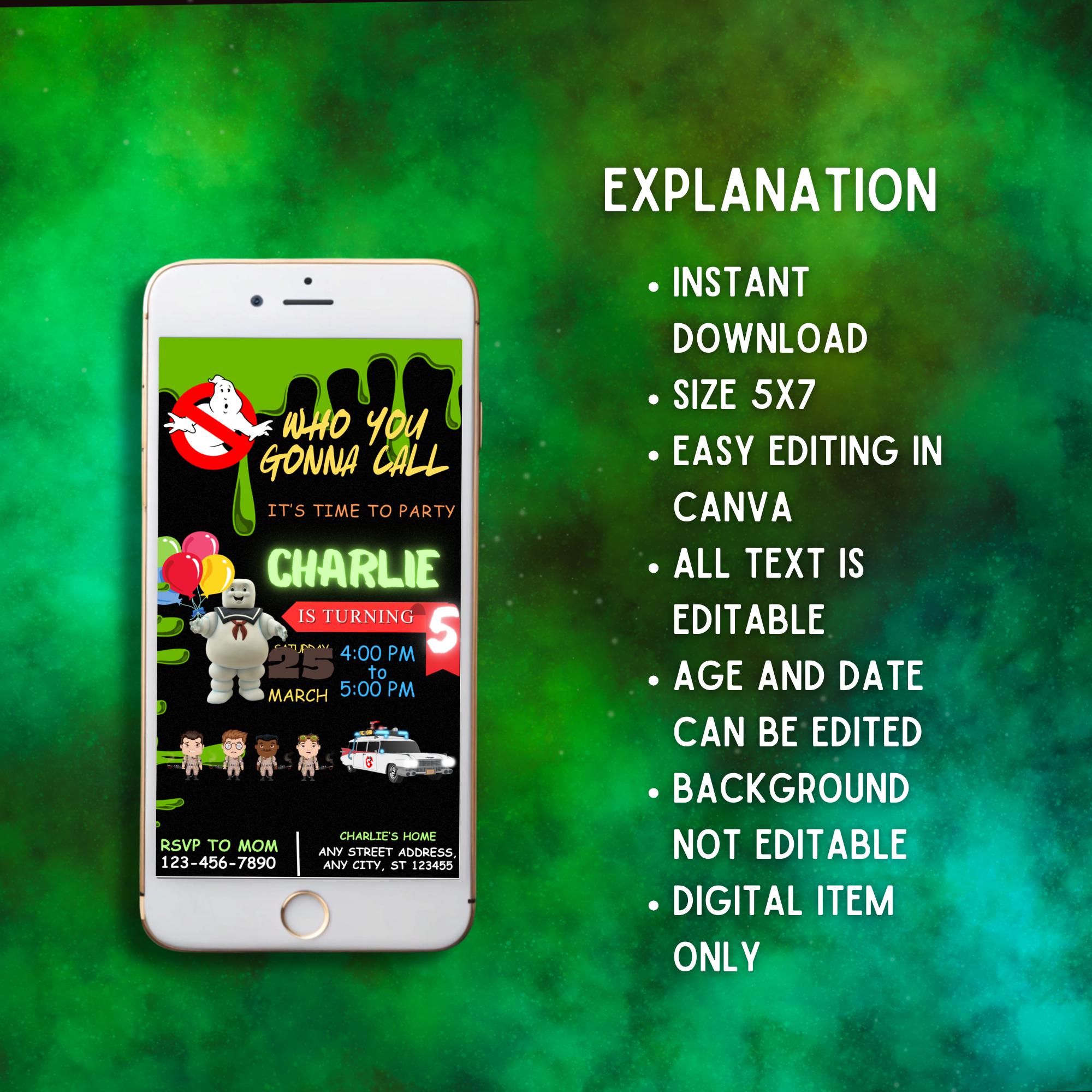 Editable Ghostbusters Birthday Invitation, Printable Ghostbusters Party ...