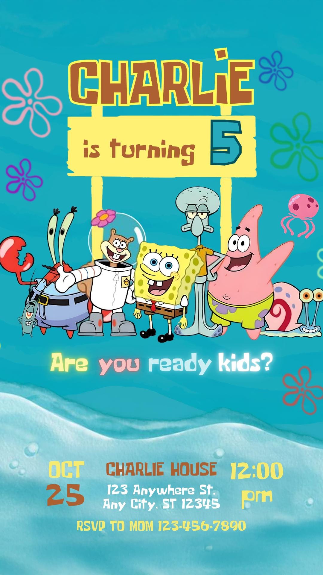 Editable Spongebob Birthday Party Invite Spongebob Kids Evite Template ...