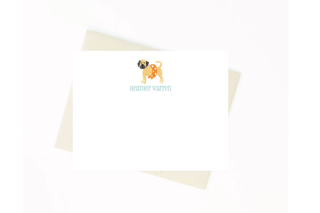 Puggle Personalized Flat Note Cards Orange Polka-dot Pool - Etsy