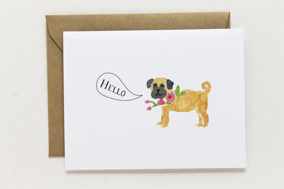 Any Occasion Card - Hello Pug Card - Etsy