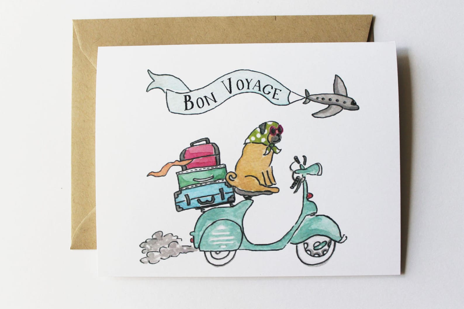Any Occasion Card Good Luck Card Bon Voyage Pug - Etsy