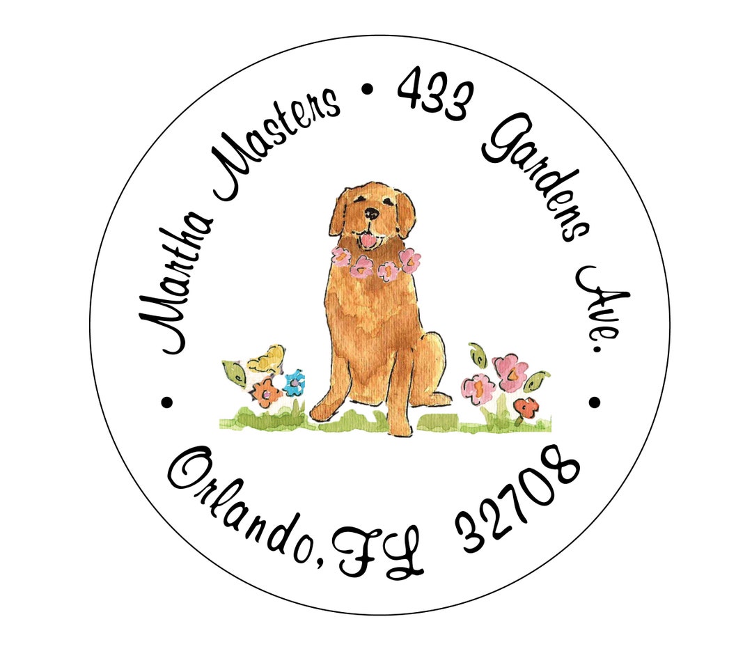 Golden Retriever Floral Garden Address Labels - Etsy