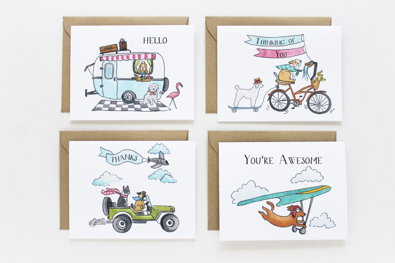 Note Card Set Traveling Dogs Assorted Set set of 8 | Etsy