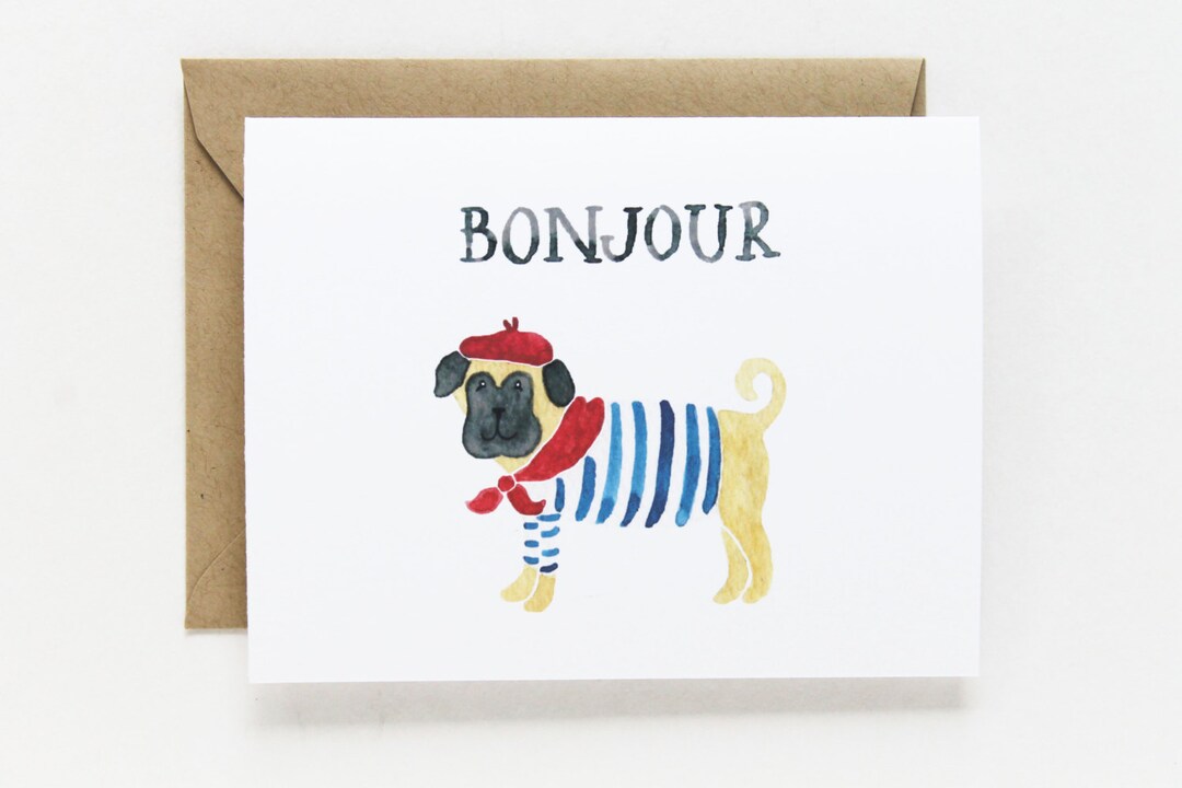 Any Occasion Card - Bonjour Dog Card - Etsy