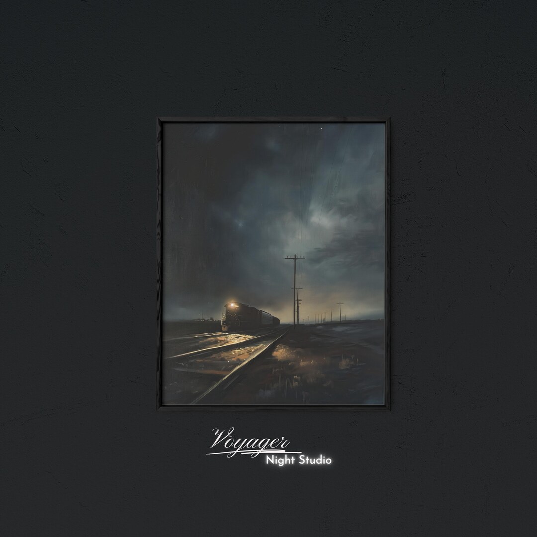 Nocturnal Journey: A Train Cuts Through the Night, Its Headlight ...