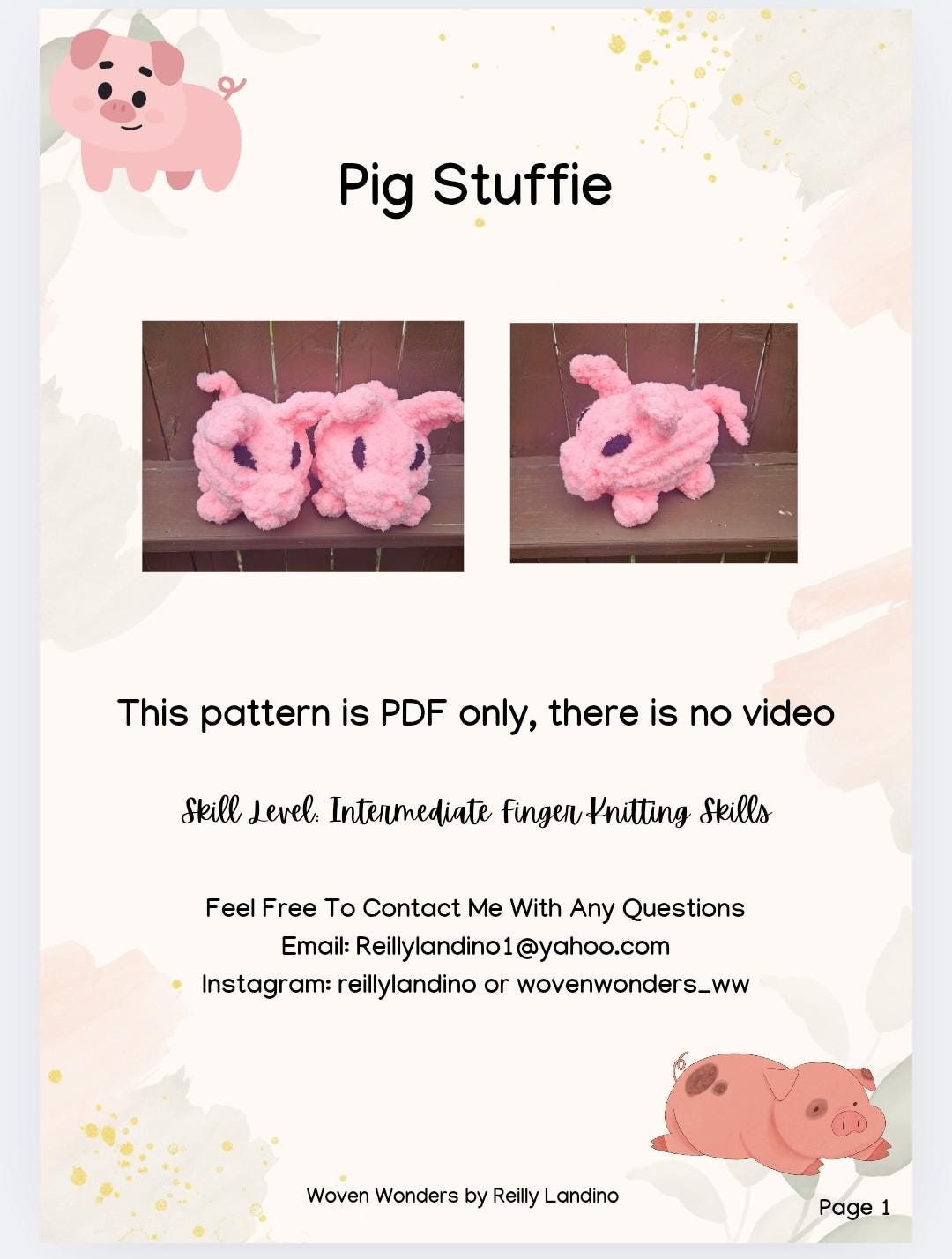 Finger Knit Pig Stuffie Pattern, PDF With Instructions and Pictures ...
