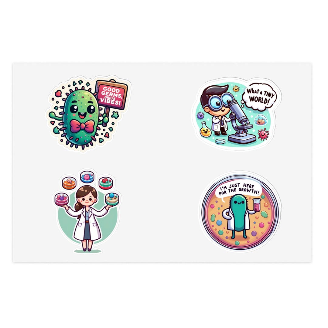 Microbiology Laboratory Fun Sticker Pack Set of 4 Cute and Quirky ...