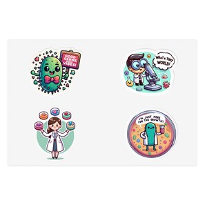 Microbiology Laboratory Fun Sticker Pack Set of 4 Cute and Quirky ...