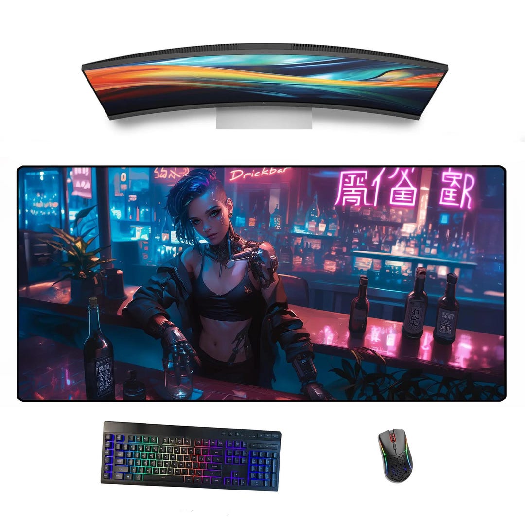 Big Gaming XXL Mouse Pad Desk Mat Mousepad Anime Cyberpunk Girl Bar ...