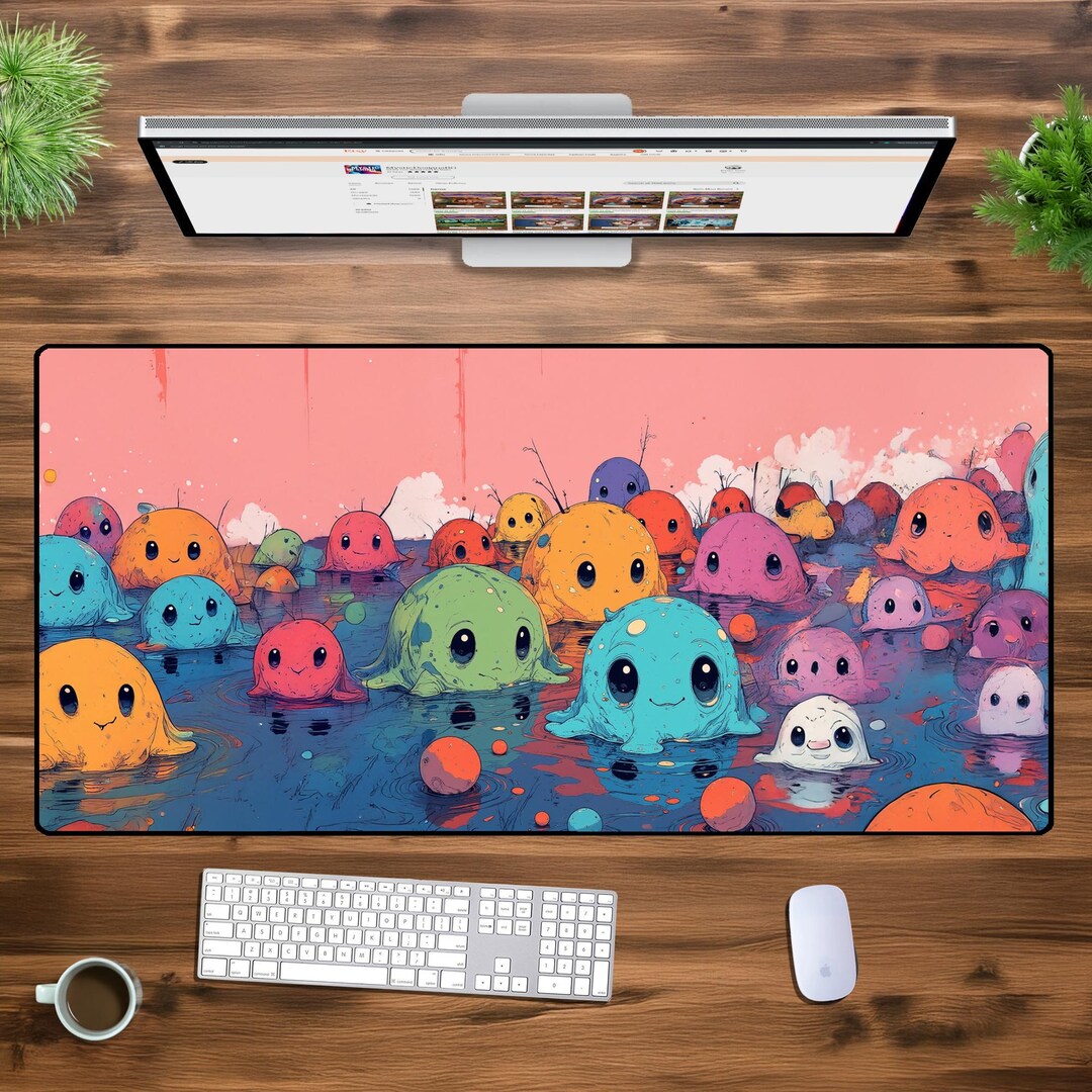 Cute Blob Creatures Desk Mat, Colorful Aesthetic Mouse Pad, Large Desk ...