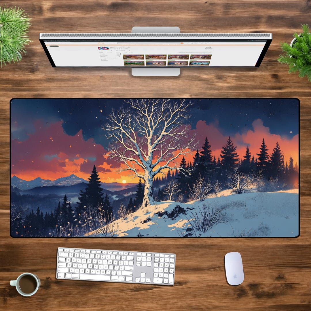 Winter Solstice Desk Mat - XL XXL Oversized Gaming Mouse Pad, Snowy ...