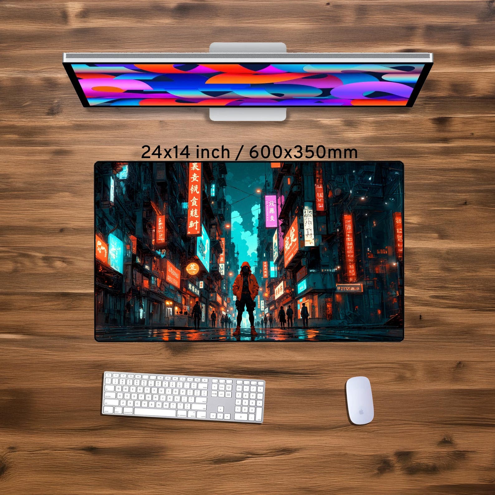 Cyberpunk Cityscape Desk Mat, Neon Night Mouse Pad, Large Desk Pad XL ...