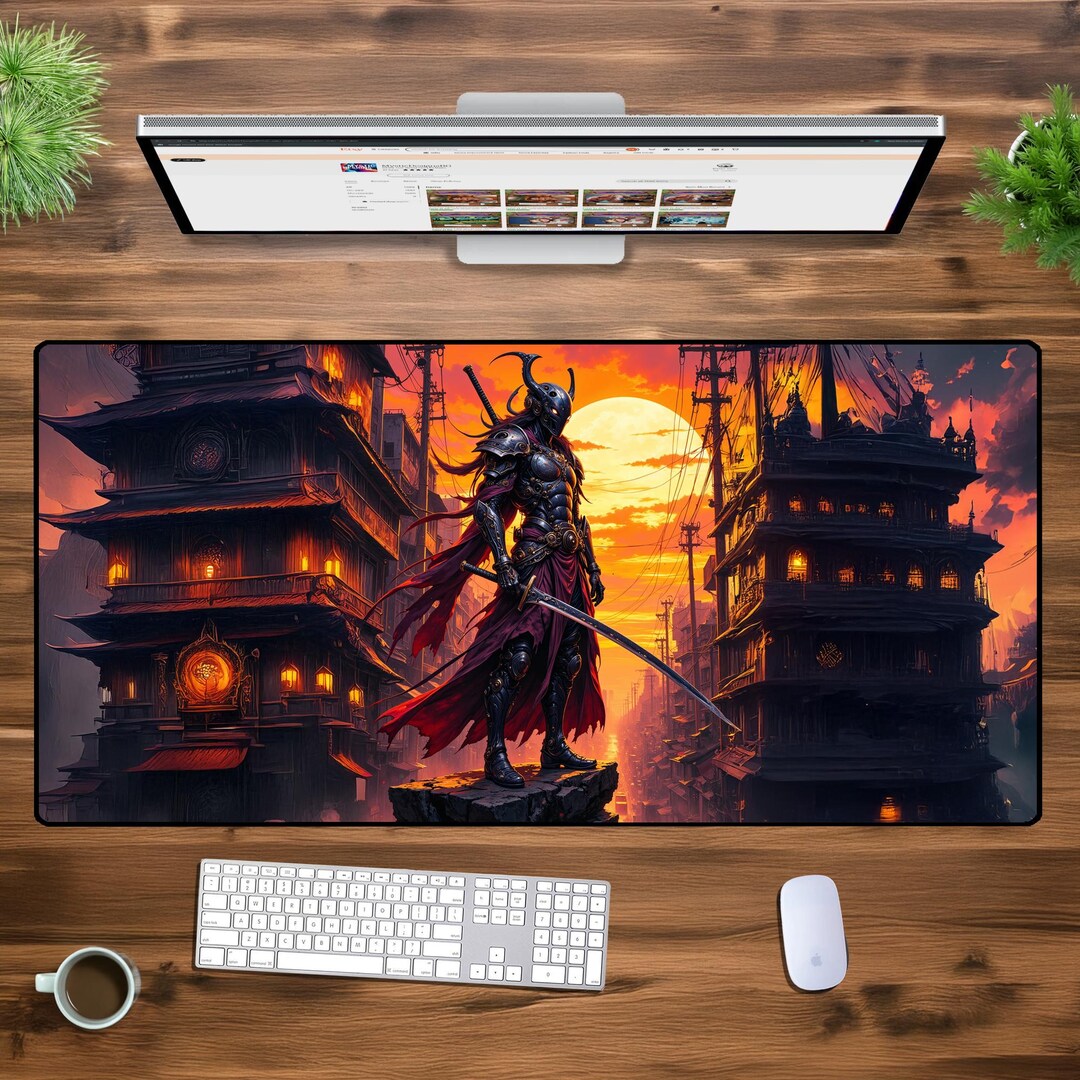 Samurai Demon Warrior XXL Desk Mat – Dark Fantasy Katana Mouse Pad ...
