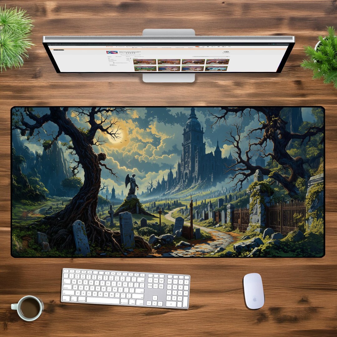 Haunted Castle Desk Mat, Gothic Cemetery Mouse Pad, Large Desk Pad XL ...
