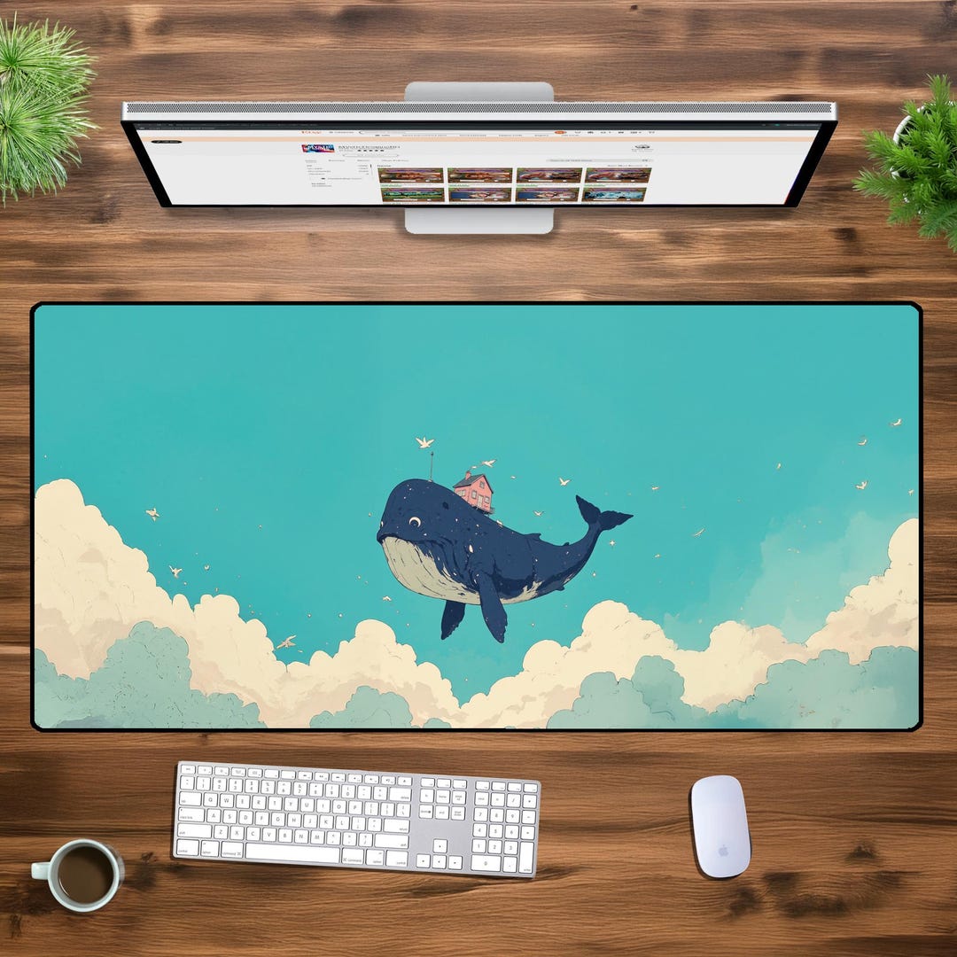 Floating Whale Desk Mat - Whimsical Oversized Gaming Mouse Pad, XL XXL ...