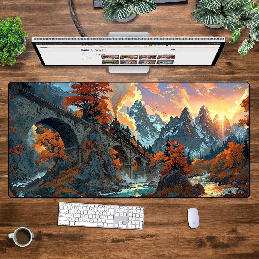 Autumn Train Desk Mat - XXL Gaming Mouse Pad, Scenic Mountain Railway ...