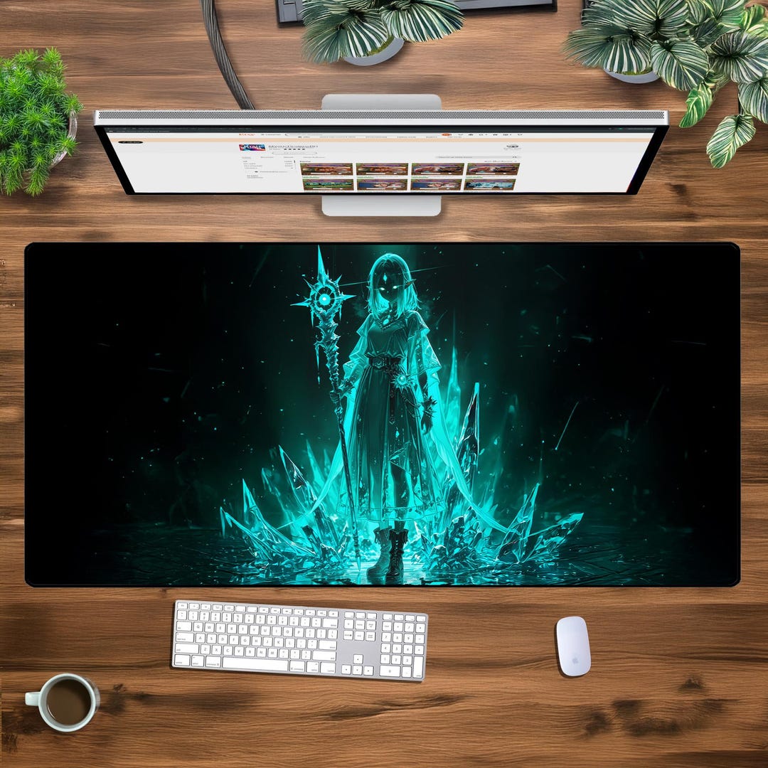 XXL Fantasy Ice Mage Mouse Pad - Large Gaming Desk Mat - Glowing ...