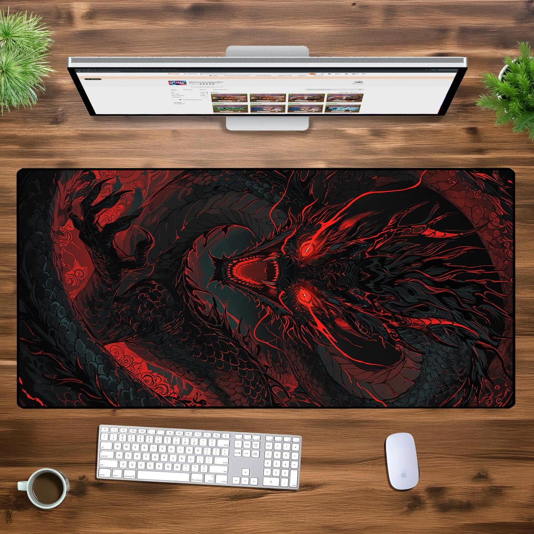 Dark Inferno Dragon XXL Gaming Mouse Pad - Red and Black Fantasy Desk ...