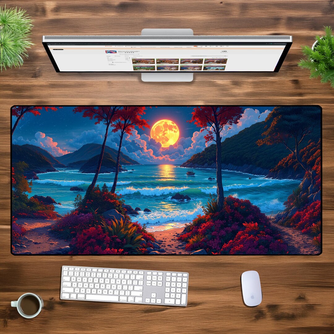 Moonlit Ocean XXL Gaming Mouse Pad Scenic Night Beach Desk Mat, Large ...