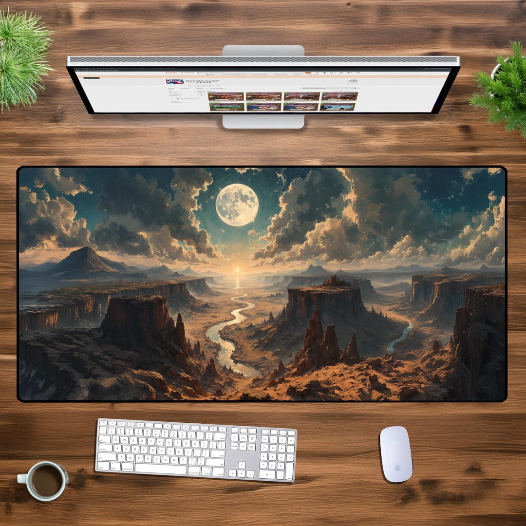 Moonlit Canyon XXL Gaming Mouse Pad – Fantasy Desert Landscape Desk Mat ...