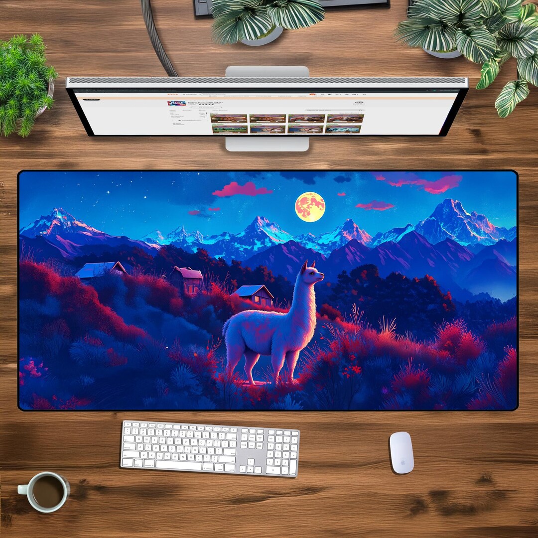 Mystic Llama XXL Desk Mat - Vibrant Mountain Gaming Mouse Pad, Dreamy ...