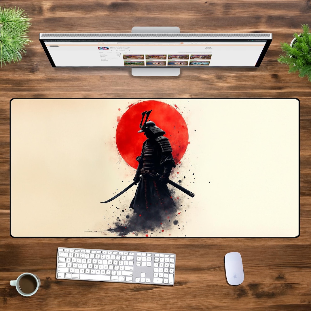 Samurai Warrior Mouse Pad, Japanese Art Desk Mat, Aesthetic Mousepad ...