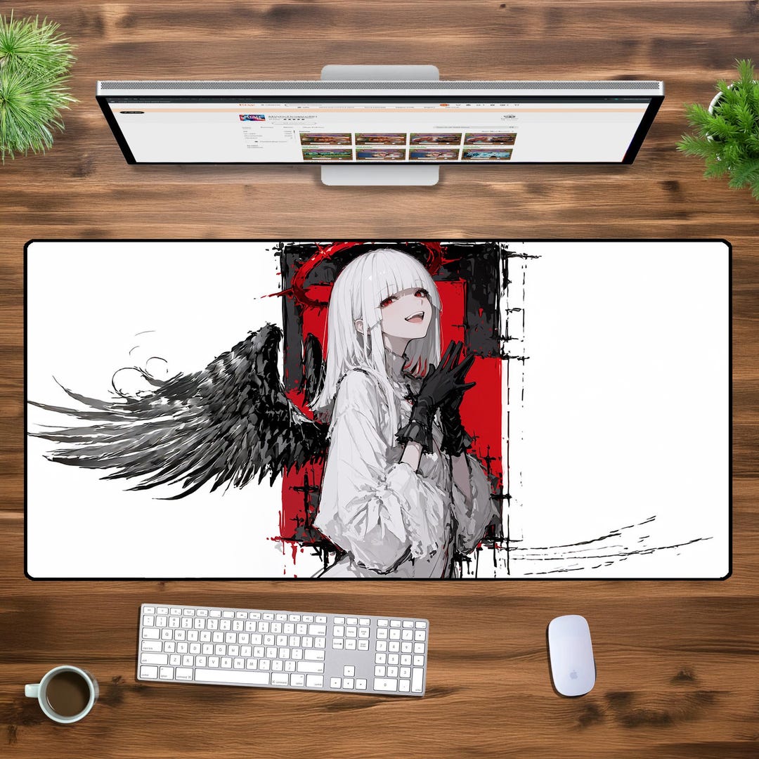 Fallen Angel Anime XXL Mouse Pad – Oversized Desk Mat, Dark Gothic ...