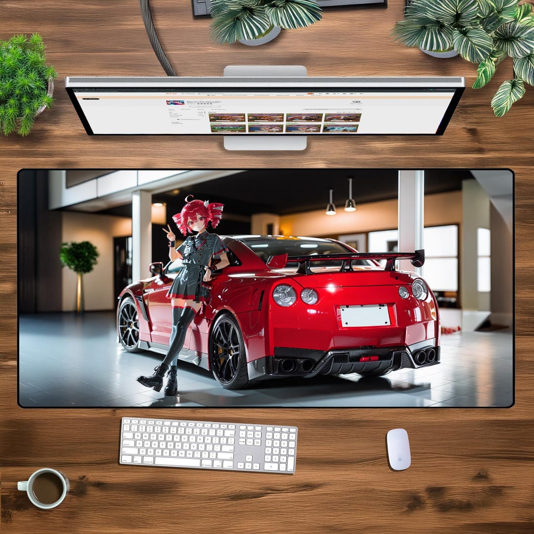 Anime JDM Car XXL Mouse Pad - Red GTR Racing Desk Mat, Large Extended ...