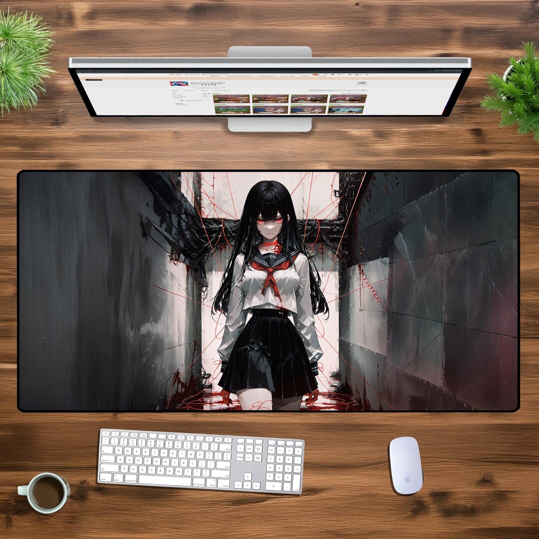 Dark Anime Horror Desk Mat - Creepy Gothic Gaming Mouse Pad, XL XXL ...