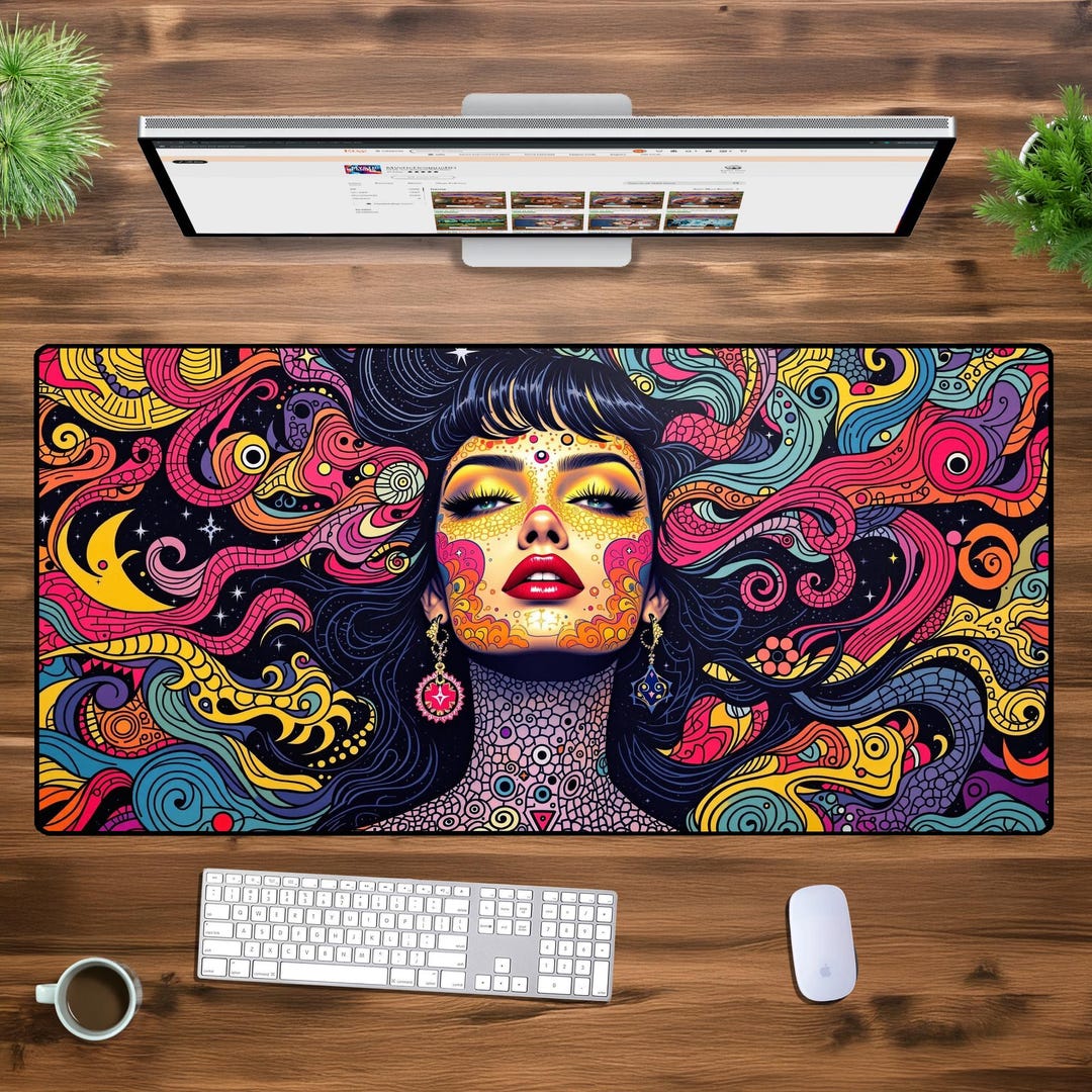 XXL Psychedelic Art Mouse Pad - Large Gaming Desk Mat, Colorful Boho ...