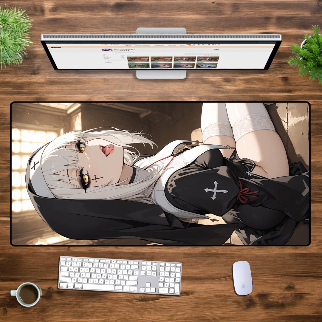 Seductive Nun Anime XXL Mouse Pad – Oversized Desk Mat, Dark Aesthetic ...