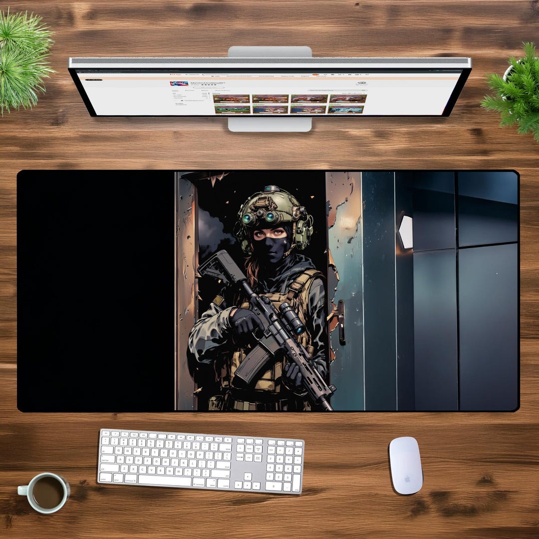 Tactical Breach Operator Girl Desk Mat - XL XXL Oversized Gaming Mouse ...